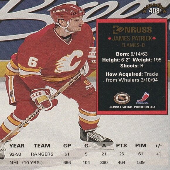 Leaf Inc. | Toys | James Patrick 994 Donruss Hockey Card | Poshmark